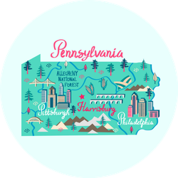 Cute Illustrated Map Of Pennsylvania Travel And Attractions Sticker