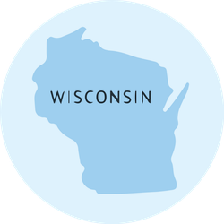 Wisconsin State Map In Blue Lettering Sticker