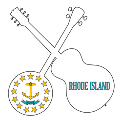 A Typical Four String Banjo Silhouette Rhode Island Lettering Sticker