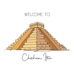 Line Drawing Welcome To Chichen Itza Mexico Landmark Sticker