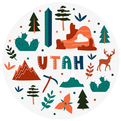 Illustration Of Utah State Symbols Round Sticker