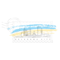 Oklahoma City, Skyline Stamp Illustration Sticker