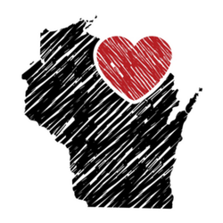 Wisconsin Map And Heart Logo Design Sticker