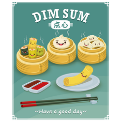 Vintage Dim Sum Poster Chinese Dish Sticker