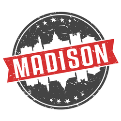 Madison Wisconsin Round Travel Stamp Sticker