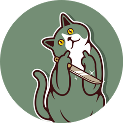 Bad Cat Holding Middle Fingers & Knife Green Sticker