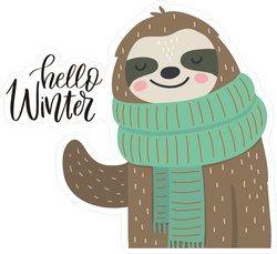 Hello Winter Sloth In Scarf Sticker