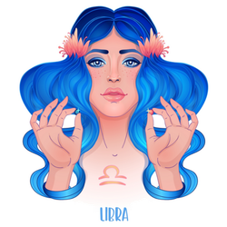 Blue Haired Illustration Of Libra Astrological Sticker