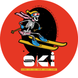 Crazy Skeleton Riding Skis Typography Sticker