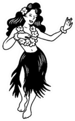 Hawaii Party One Young Cute Smile Hula Girl Dancing Outline Sticker