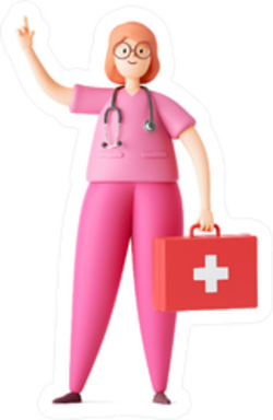 Cartoon Character Woman Doctor Wears Pink Uniform Sticker