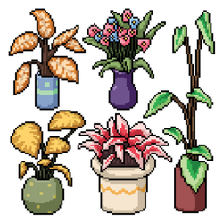 Pixel Art Set of Tropical House Plants Sticker