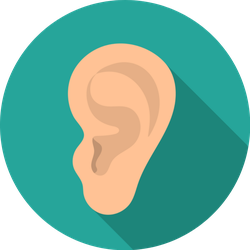 Ear Icon On Blue Sticker