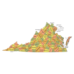 Pastel Administrative Map Of Virginia Counties Sticker