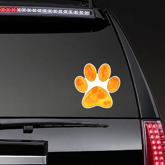 Illustration Of Orange Watercolor Animal Paw Print Sticker