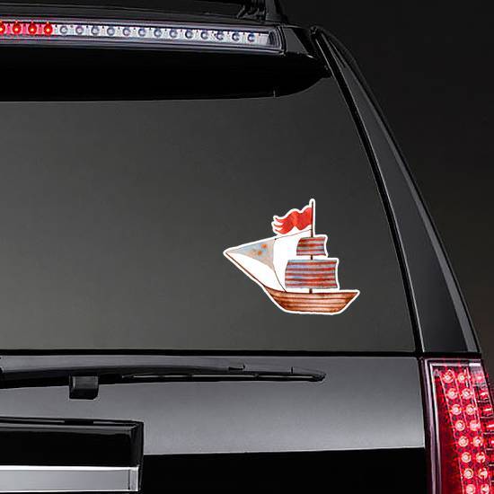 Watercolor Illustration Of Ship Striped Sails Sticker