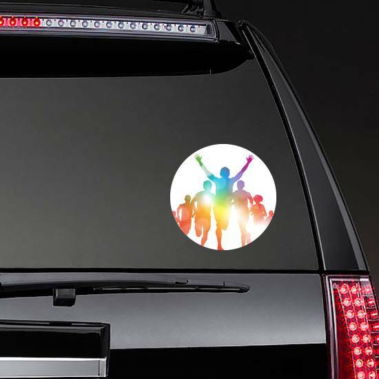 Winning Athlete In A Summer Marathon Race Colorful Sticker