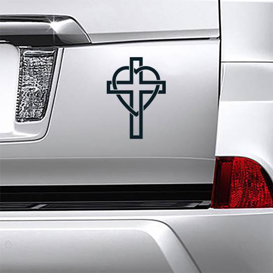 Christian Cross And Heart Sticker