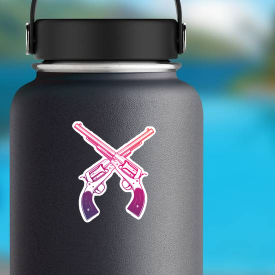 Colorful Crossed Old Revolvers Gun Sticker