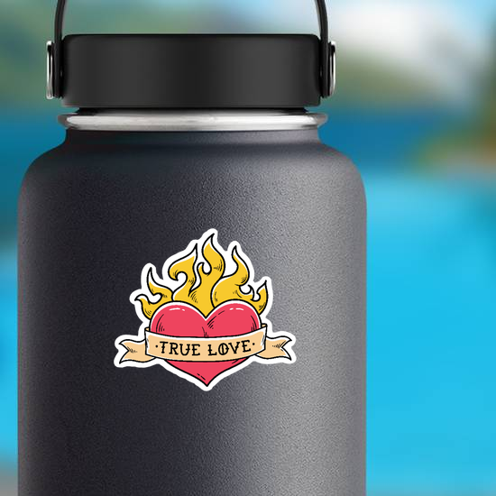 Flaming Heart Tattoo Style Sticker