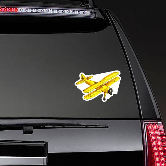 Hand Drawing Retro Aircraft Illustration Yellow Sticker