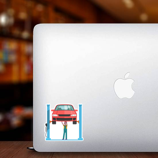 Mechanic and Red Car Sticker