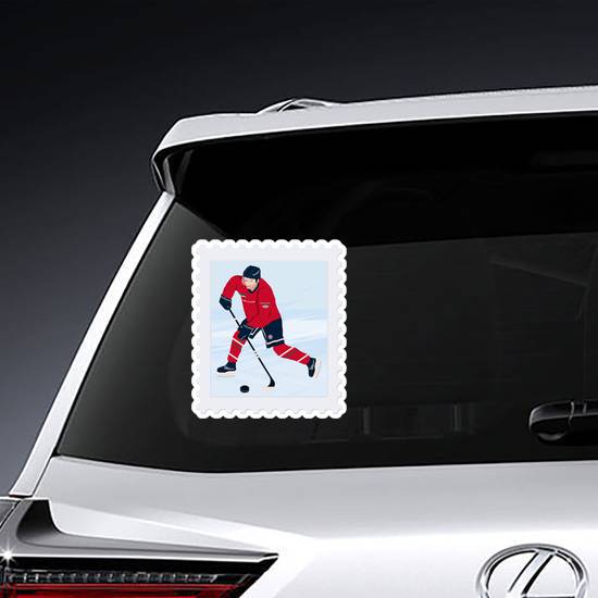 Postage Stamp Hockey Player Abstract Ice Sticker