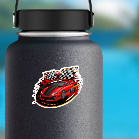 Red Racing Car Finish Line Sticker