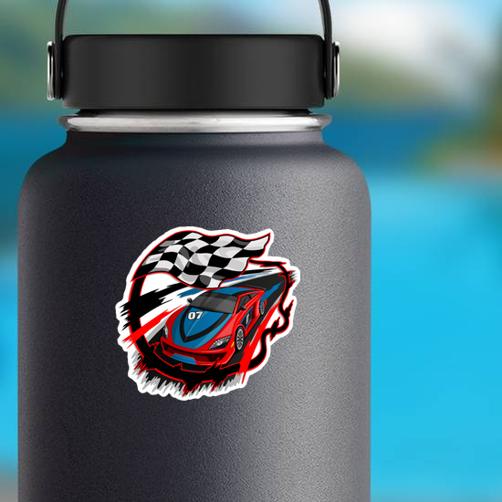 Speeding Racing Car Finish Line Sticker