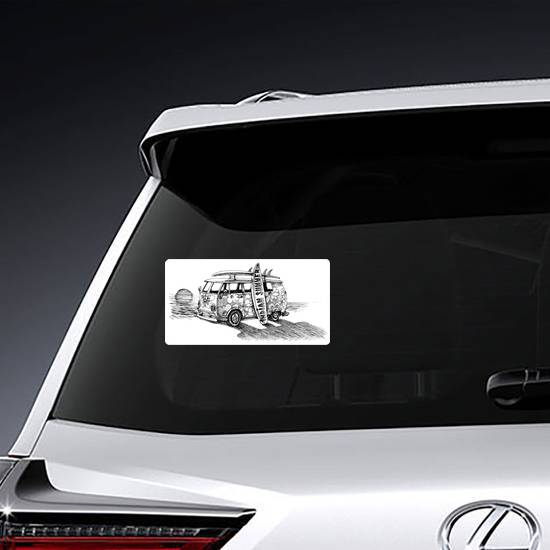 Surf Van On The Beach Sticker