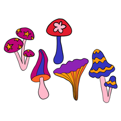 Hand Drawn 60s Hippie Groovy Mushrooms Sticker