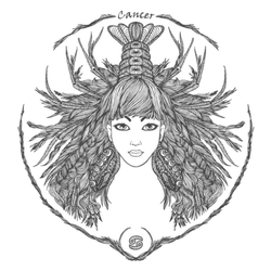 Hand Drawn Portrait Of A Beautiful Cancer Woman Sticker