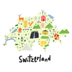 Illustrated Map Of Switzerland Sticker