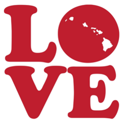 Love Hawaii State Red Outline Sticker