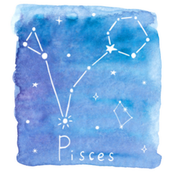 Pisces Zodiac Sign Blue Watercolor Illustration Sticker