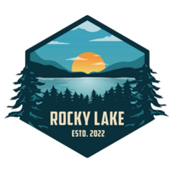 Retro Nature Emblem, Rocky Lake Sticker