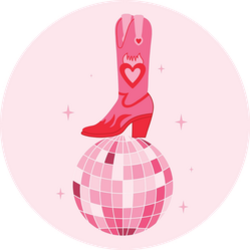 Retro Pink Cowgirl Boot On Disco Ball Sticker