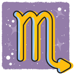 Scorpio - Zodiac Sign On Purple Square Sticker