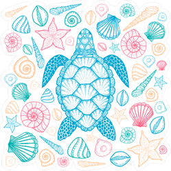 Sea Turtle And Shells Line Art Sticker