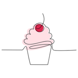 Single Line Cupcake With Cherry Sticker
