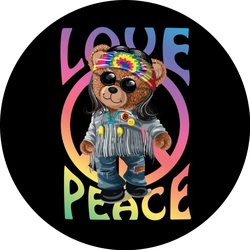 Teddy Bear Love & Peace Hippie 70's Sticker