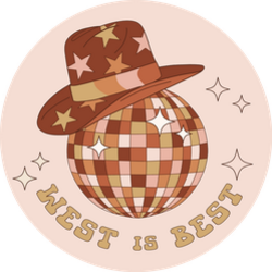 West Is Best Disco Ball Cowboy Hat Sticker