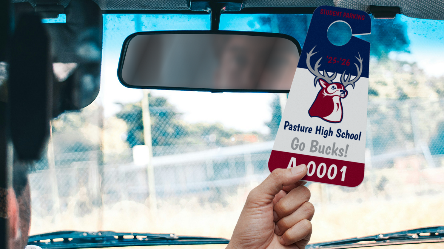Custom School Parking Permit Hang Tag | Car Stickers