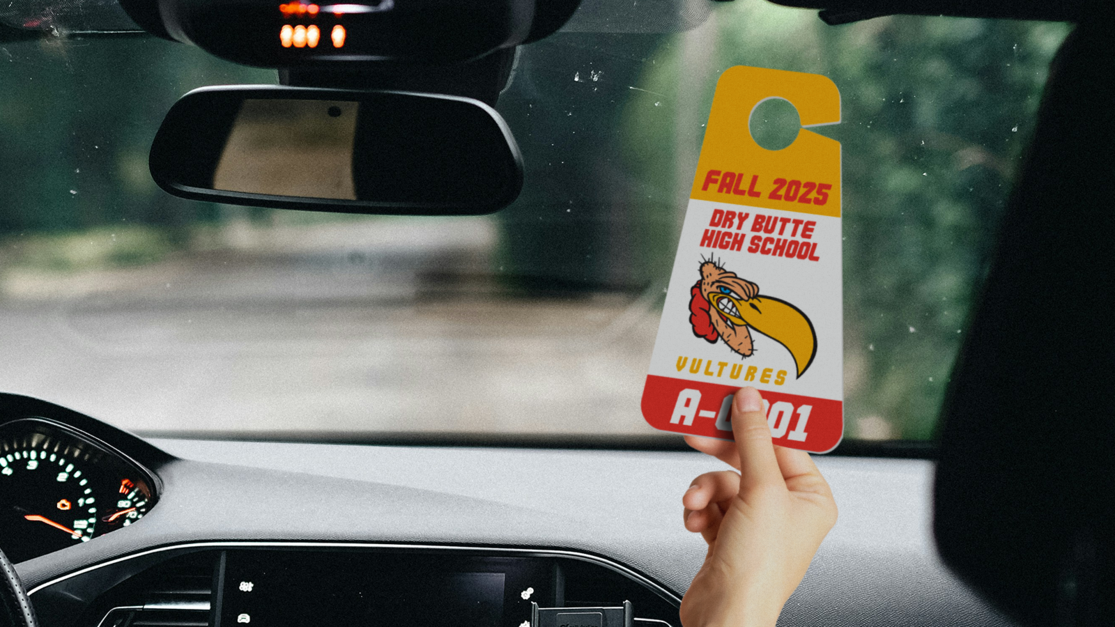 Custom School Parking Permit Hang Tag | Car Stickers