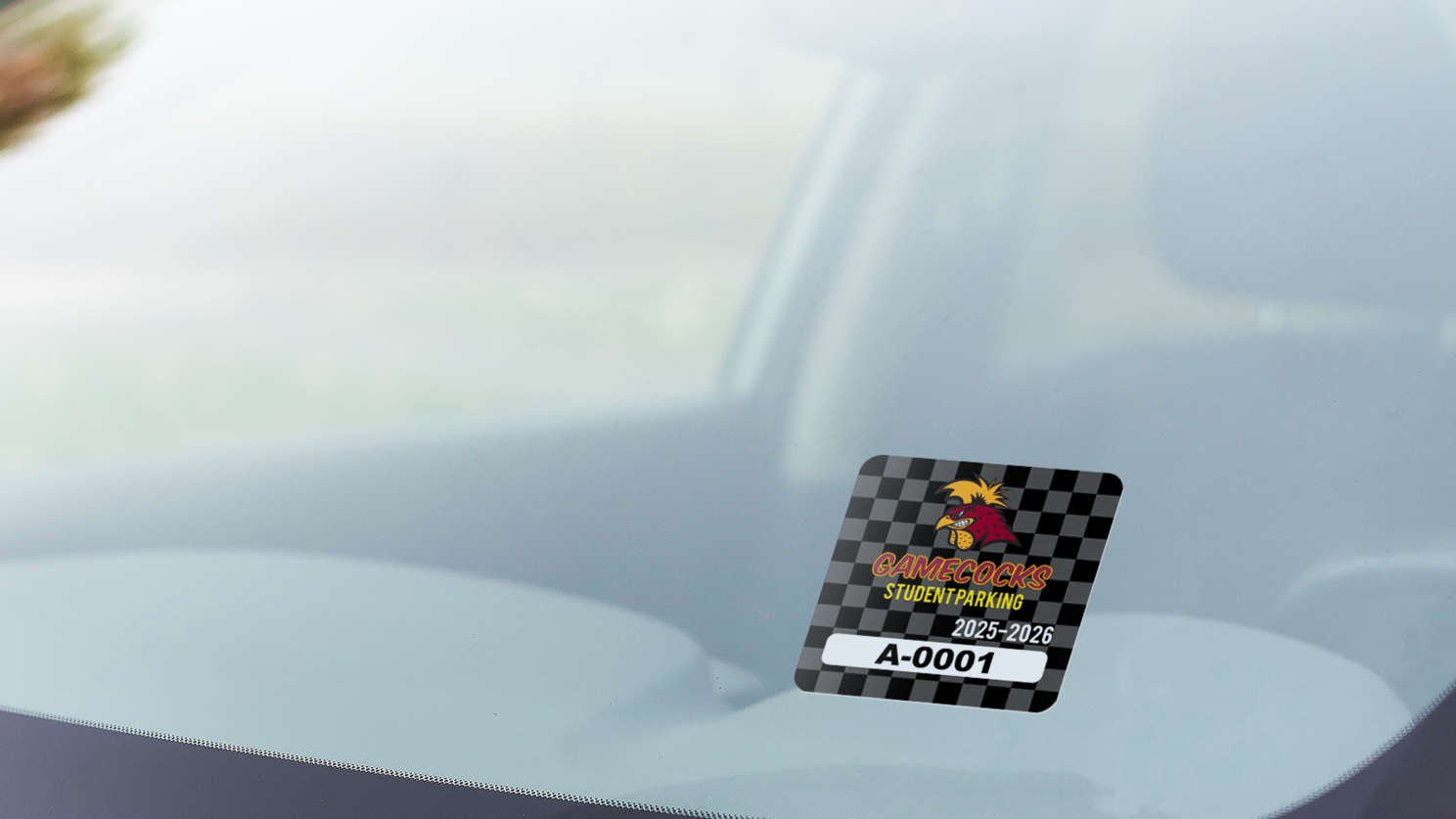 Square Parking Permit Sticker with Checker Board Background