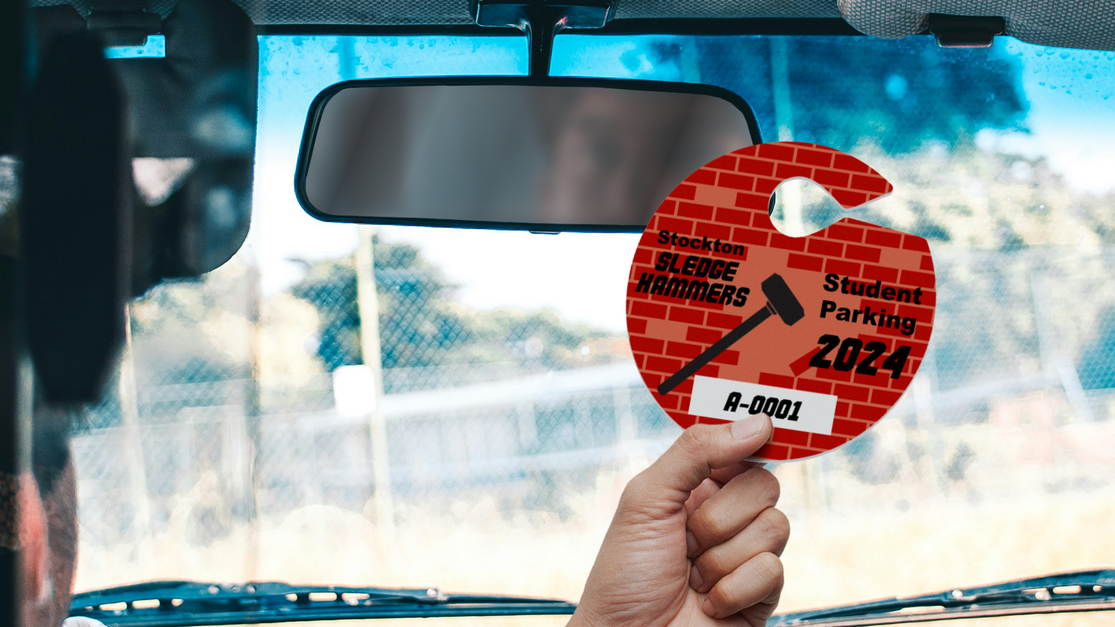 Circle Hang Tag Parking Permit for Schools featuring Brick Wall