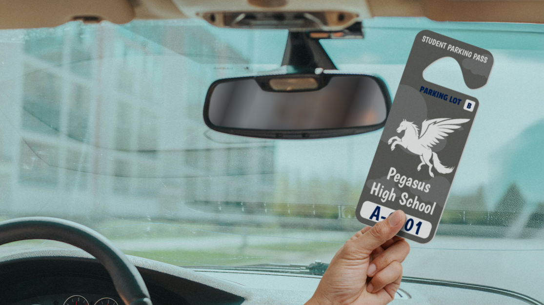 Long School Hang Tag Parking Permit with Cloudy Sky Theme