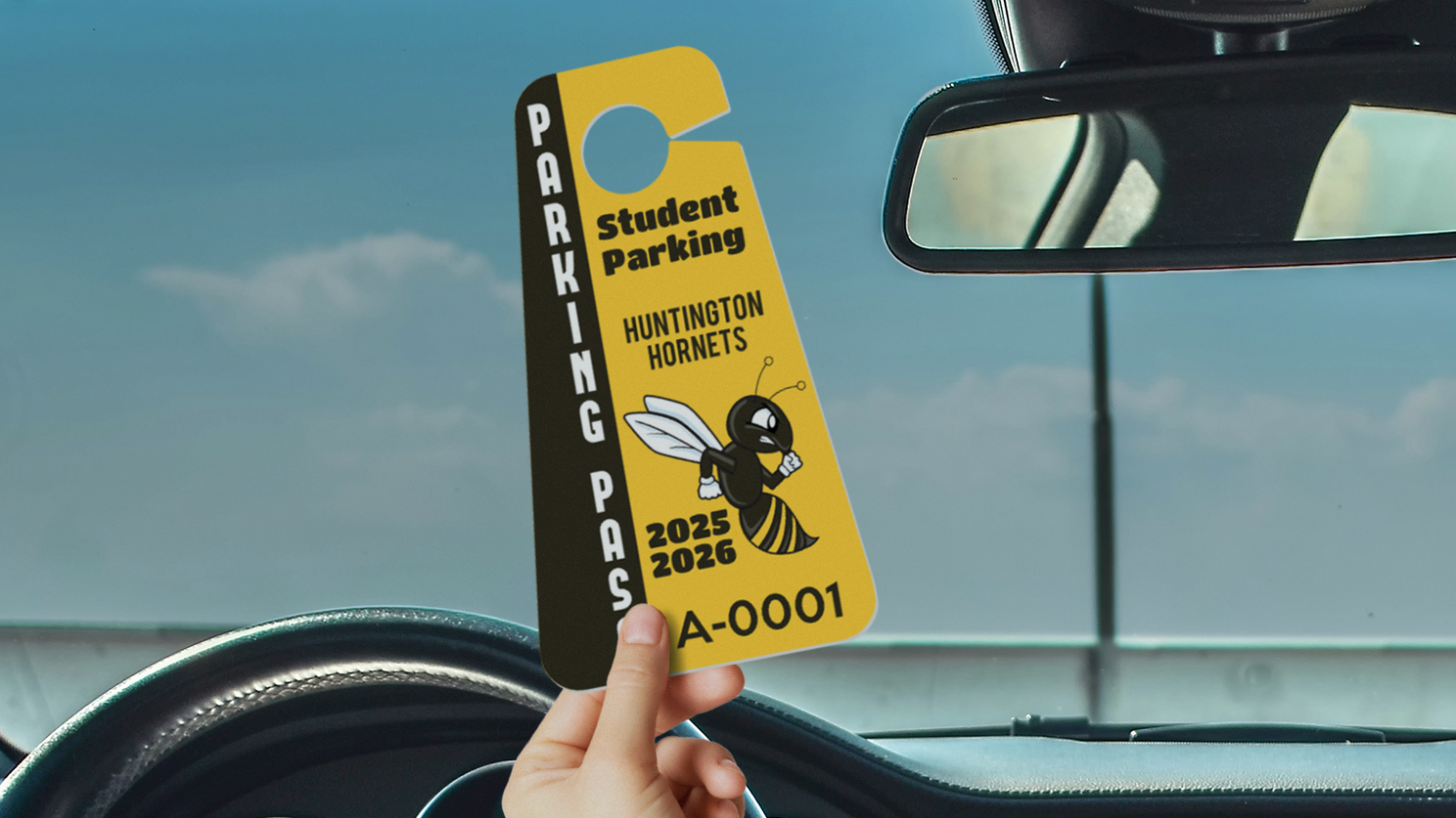Triangle Hang Tag Parking Permit for Schools with Two Color Background