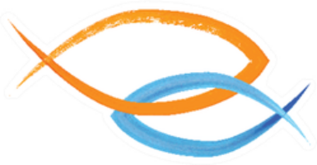 Abstract Watercolor Blue Orange Ichthus Fish Illustration Sticker