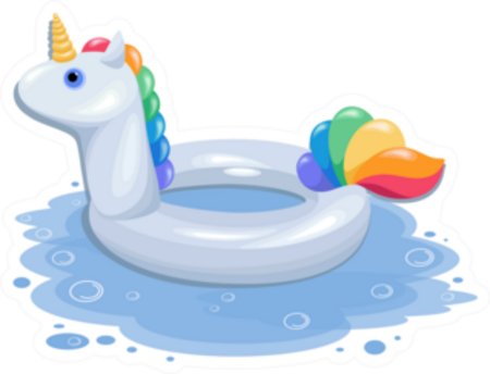 An Inflatable Pool Ring Shaped Like A White Unicorn Sticker